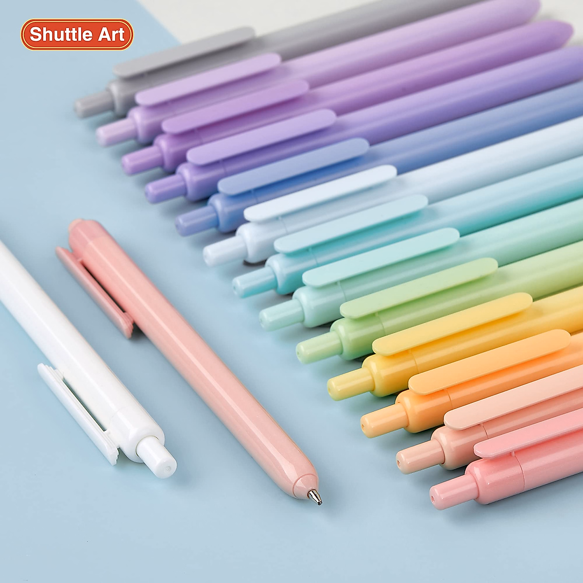 Shuttle Art Ballpoint Pens, 15 Pack Pastel Retractable Black Ink Ball Point Pens, Cute Pens 1.0mm Medium Point Quick Drying for Writing Journaling Taking Notes School Office Home