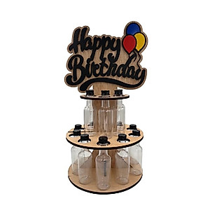 Lumber Reveal USA Mini Liquor Bottle Cake Display Shelf for 21st Birthday or Other Ages | Hand Assembled and Laser Cut | Happy Birthday and 21 Mini Liquor Bottle Holder Bday Natural