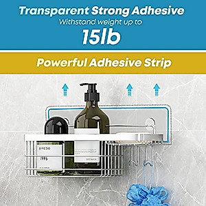 KESOL Shower Caddy and Soap Dish with Hooks Shower Shelf Shower Organizer, No Drilling Adhesive Wall Mounted Bathroom Shelf, Rustproof SUS304 Stainless Steel (2 Pack), Silver