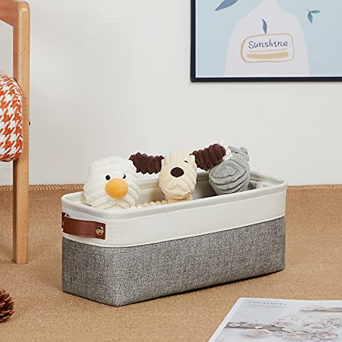 DULLEMELO Collapsible Bundle Baskets 3 Medium Baskets 15"x11"x9.5" + 2 Narrow Baskets 15"x6"x5.5"（White&Grey)