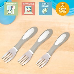 ECR4Kids-ELR-18104 My First Meal Pal Toddler Forks, BPA-Free and Dishwasher Safe Utensils for Babies and Kids, Children's Flatware for Self-Feeding, White/Light Grey (3-Pack)
