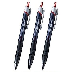 uni-ball Jetstream Extra Fine & Micro Point Click Retractable Roller Ball Pens,-Rubber Grip Type -0.38mm-Red Ink Value Set of 3