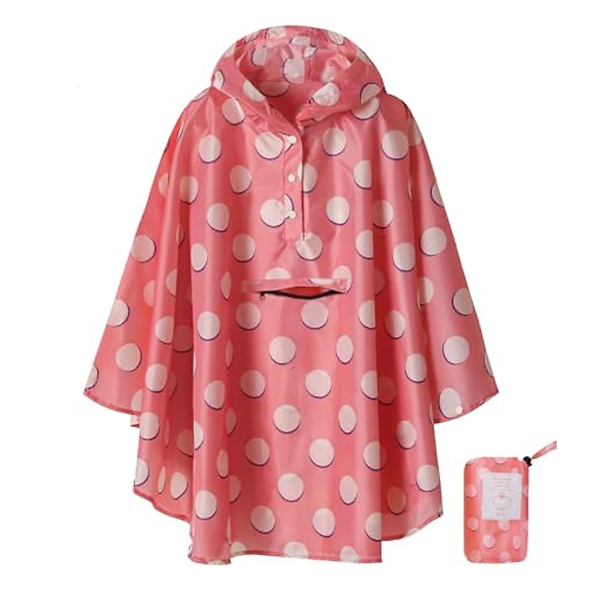 SaphiRose Lightweight Kids Rain Poncho Jacket Waterproof Outwear Rain Coat Pink Polka Dot X-Large