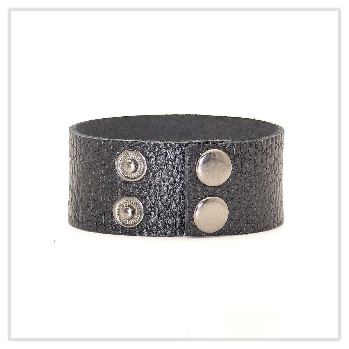 Mgutillart Punk Vintage Metal Buckle Bracelet Wide Leather Cuff Bracelet(Black)