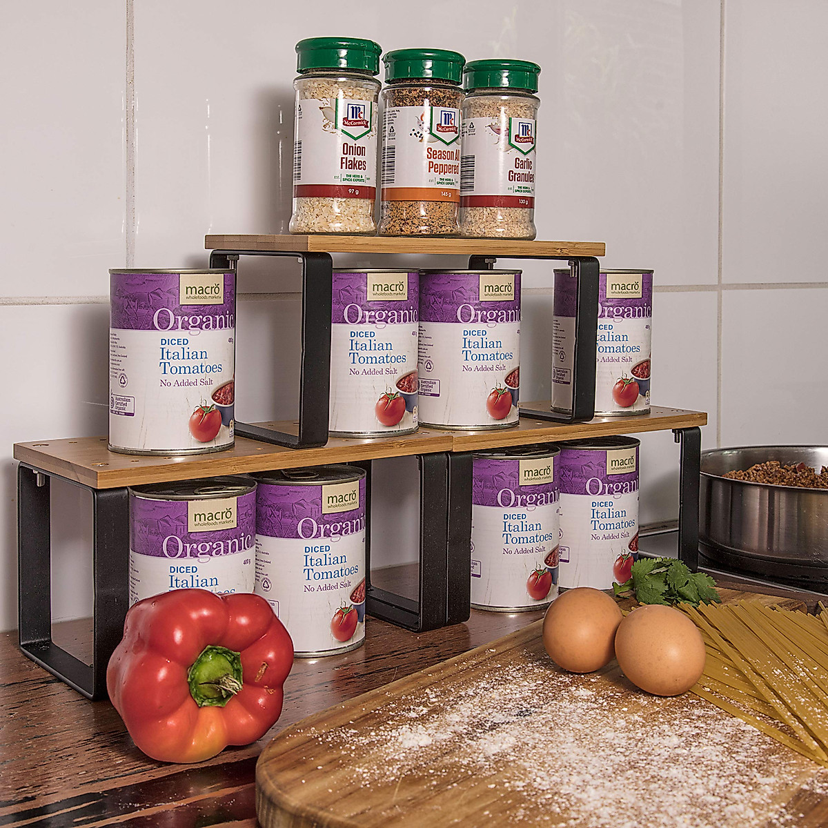 SBS Stackable, Kitchen Counter. Pantry and Cabinet Organizer, Modular Shelves. 2 Shelves (9.5 inch)