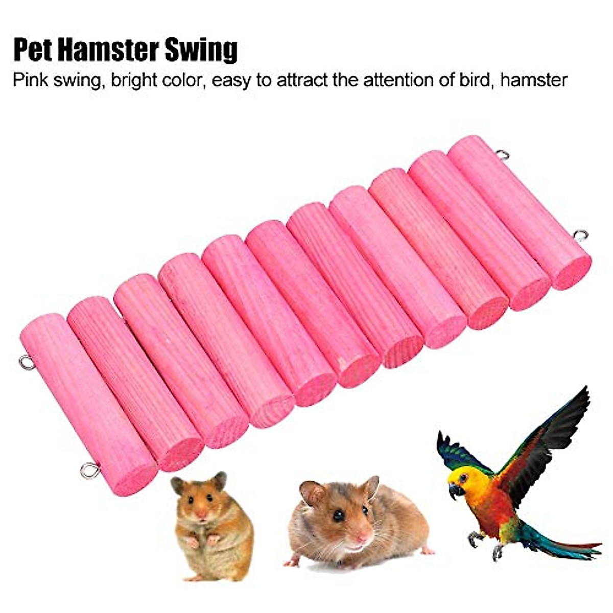TOPINCN Perch Stand Platform, Perch Platform Natural Wood Swing Stand for Small Birds Conure Cockatiel Parakeet Hamster Pink