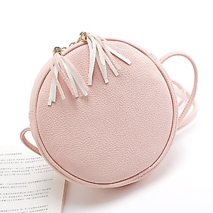 DukeTea Small Circular Crossbody Purse for Teen Girls, Mini Crossover Phone Shoulder Bag for Women (Pink)