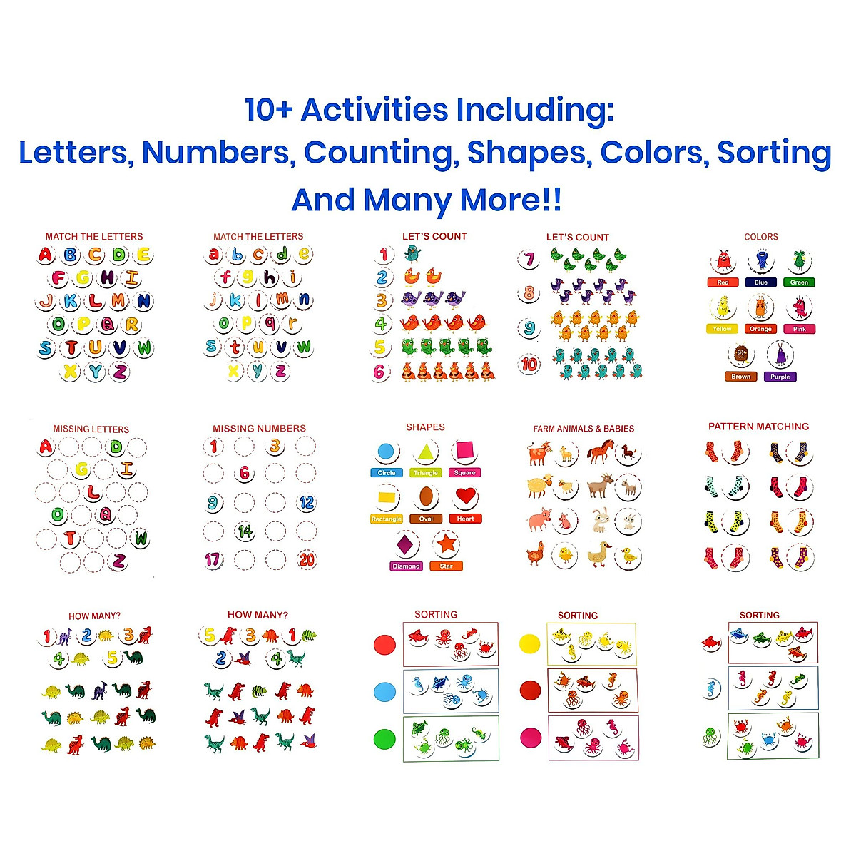 Bright Munchkins Toddler Busy Book - Preschool Learning Activities Book for Ages 2-4, Preschool Toddler Learning Toys & Montessori Toys, Autism Sensory Toys, 134 Piece Set with 10+ Activities