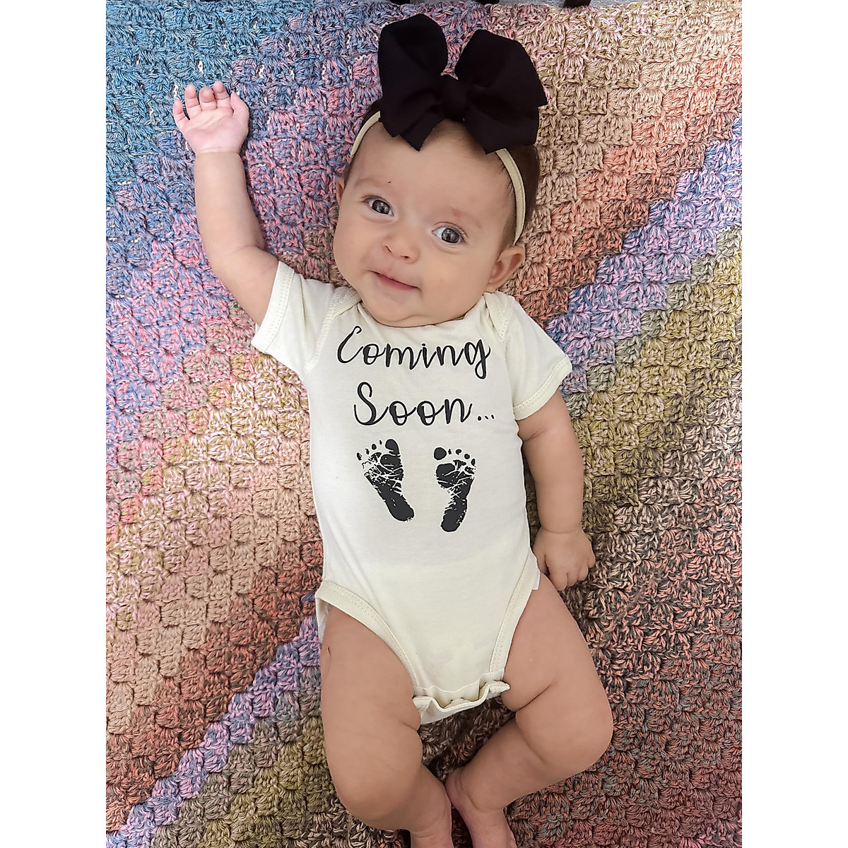 Coming Soon. Baby Feet Announcement Baby Bodysuit One Piece Romper (Newborn, White)