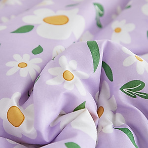 3 Pieces Crib Bedding Set Baby Ruffle Quilted Comforter with Fitted Sheet and Bed Skirt - Cute Ruffled Shabby Chic Baby Bedding Soft Blanket Design Purple with White Floral