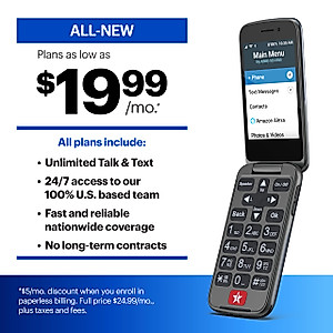 LIVELY Jitterbug Flip2 - Flip Cell Phone for Seniors - Not Compatible with Other Wireless Carriers - Must Be Activated with Lively Phone Plan - Graphite Flip Phone