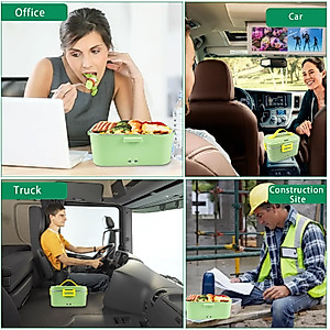 Electric Lunch Box,Fast 75W Food Heater,12V/24V/110V Portable Self Heating for Car Truck Home,1.8L Large-Capacity,304 Stainless Steel Container,0.45L Compartment,Fork Spoon,Carry Bag (green)