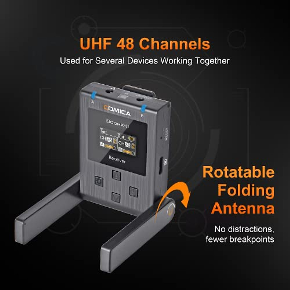 COMICA BoomX-U2 UHF Wireless Lavalier Microphone System with Dual-Channel Recording, Noise Reduction, 394' Range, Screen Flip, Lav Mic for Camera Smartphone Podcast Interview YouTube Facebook Live