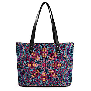 Womens Handbag Tribal Pattern Leather Tote Bag Top Handle Satchel Bags For Lady
