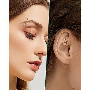 COCHARM Sun Rook Earrings 16g 18K Rose Gold Sun Piercing Jewelry 6mm Rook Barbell 6mm Short Rook Bar Cute Daith Earring Daith Rook Piercing