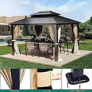 YITAHOME 10x10ft 2-Tier Hardtop Gazebo (10' X 12')