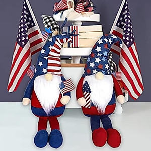 2 PCS Large 4th of July Patriotic Gnome Decorations,Red White Blue Stars and Stripes Decor Gnome, American Memorial Labor Veterans Independence Day Gnomes Decor Gift Handmade Tiered Tray Decorations