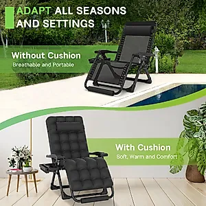 ZENPETIO 29In XL Zero Gravity Chair w/Cushion, Zero Gravity Recliner Lounge Chair for Indoor and Outdoor, Reclining Camping Chair for Lawn, Anti Gravity Chair with Cup Holder and Footrest, 440LBS