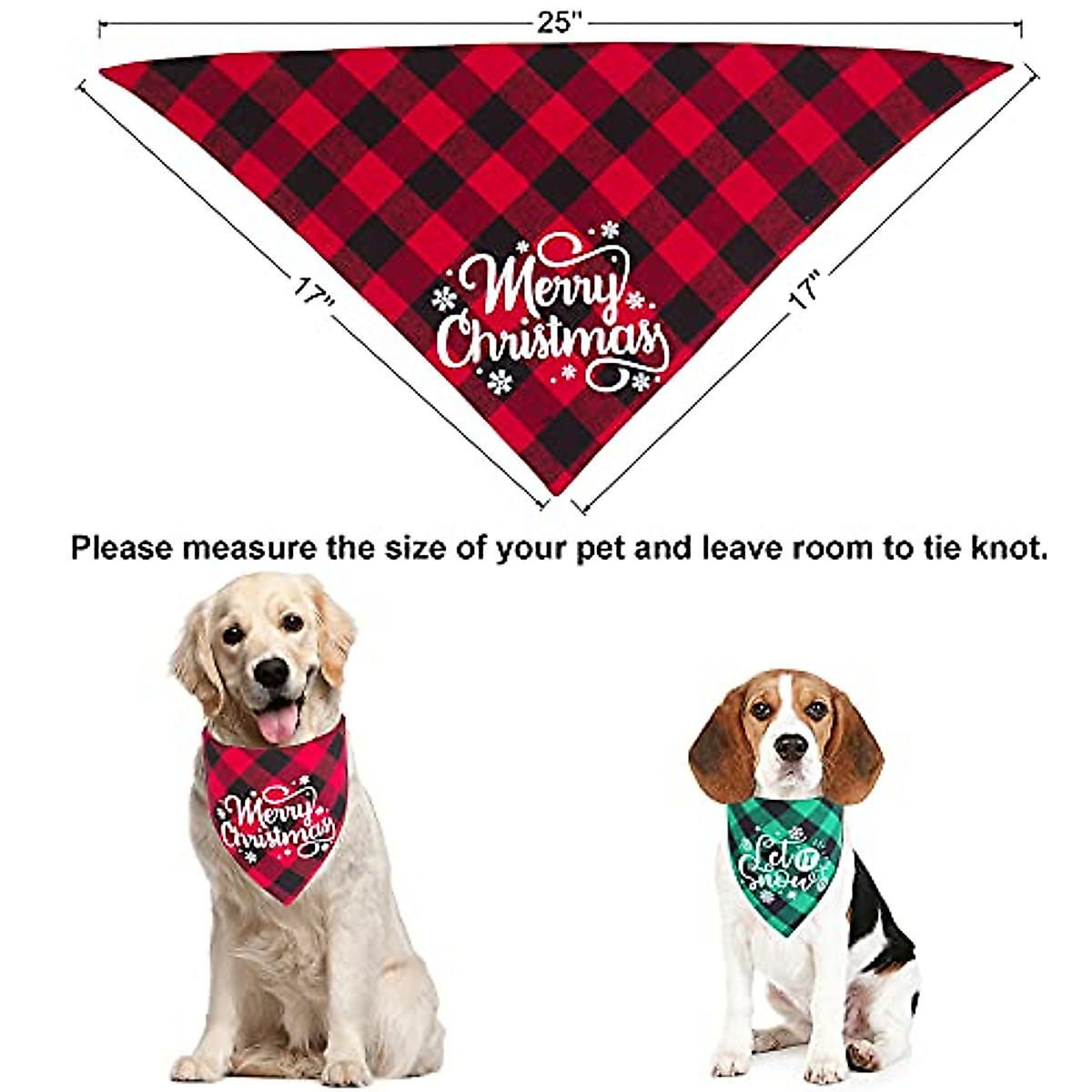 ADOGGYGO 2 Pack Dog Bandana Christmas Classic Buffalo Plaid Dog Scarf Triangle Bibs Kerchief Merry Christmas Pet Bandana for Dogs Pets (Merry Christmas&let it Snow)