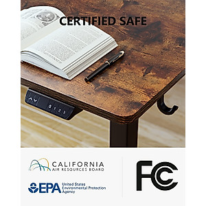 CubiCubi 63 x 24 Inches Large Height Adjustable Electric Standing Desk with Keyboard Tray, Ergonomic Workstation for Home Office, Black Frame Rustic Brown Top