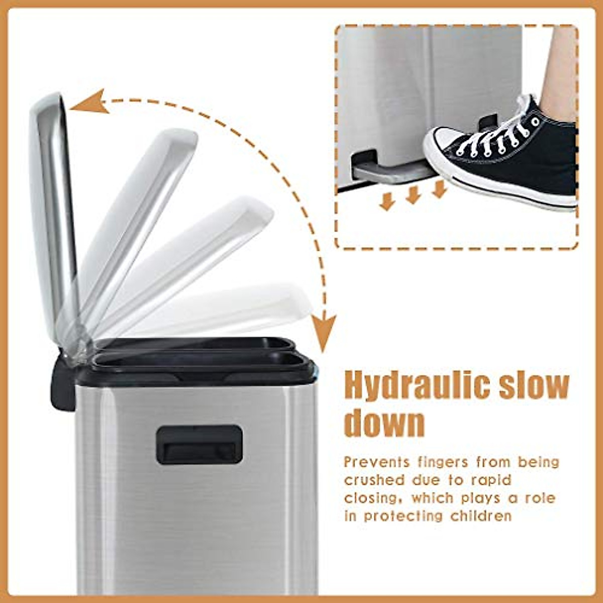 BLKMTY Trash Can 10 Gallon Kitchen Trash Can Dual Trash Can Pedal Recycle Trash Bin with Lid Inner Bucket Stainless Steel Garbage Can Rubbish Bin for Home Office Garbage Container 45L Trash Bin