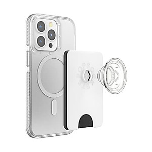 PopSockets Phone Wallet with Expanding Grip, Phone Card Holder, Wireless Charging Compatible, Wallet Compatible with MagSafe - White Clear