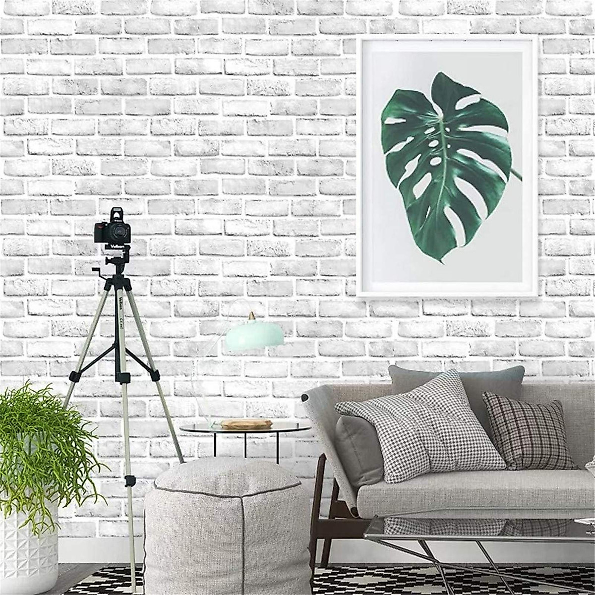 Yancorp 10ft White Gray Brick Wallpaper Peel and Stick Wallpaper Brick Vinyl Wrap,Self-Adhesive Wallpaper Backsplash Kitchen Living Room