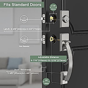 Floresita Front Door Lock Set, Sliver Front Door Handle and Deadbolt Set Adjustable, Satin Nickel Door Handle Heavy and Substantial Exterior Door Handle, Front Entry Door Handle Reversible