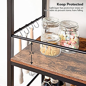 HOOBRO Kitchen Island with Storage,Industrial Kitchen Counter with Hooks and Side Enclosures, 3 Tier Kitchen Cart with Large Workstation, Saving Space, Easy Assembly, Rustic Brown and Black BF03ZD01