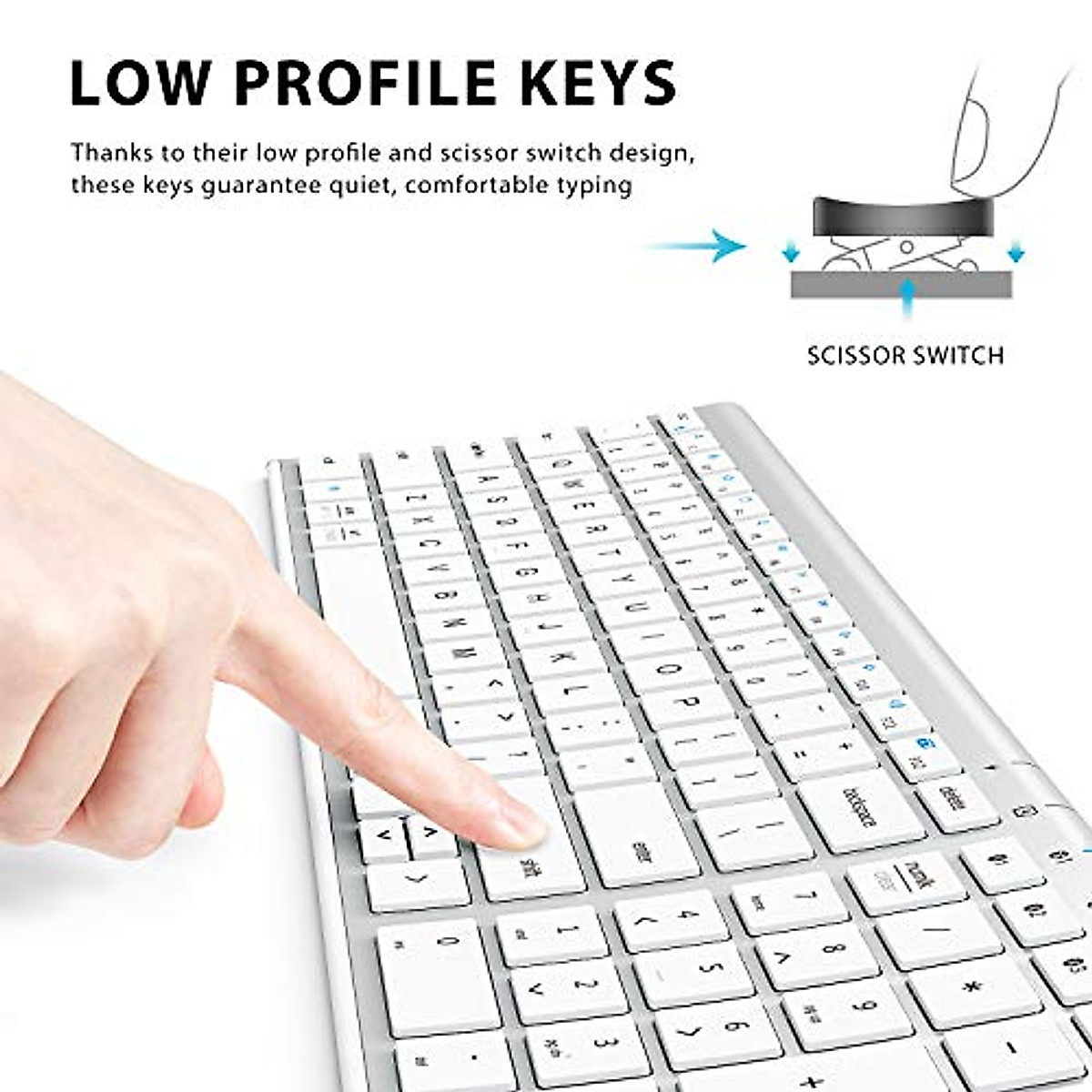 iClever BK10 Bluetooth Keyboard, Wireless Bluetooth Keyboard, Rechargeable Bluetooth 5.1 Multi Device Keyboard with Number Pad Full Size Stable Connection for Mac, Windows, iOS, Android, Laptop