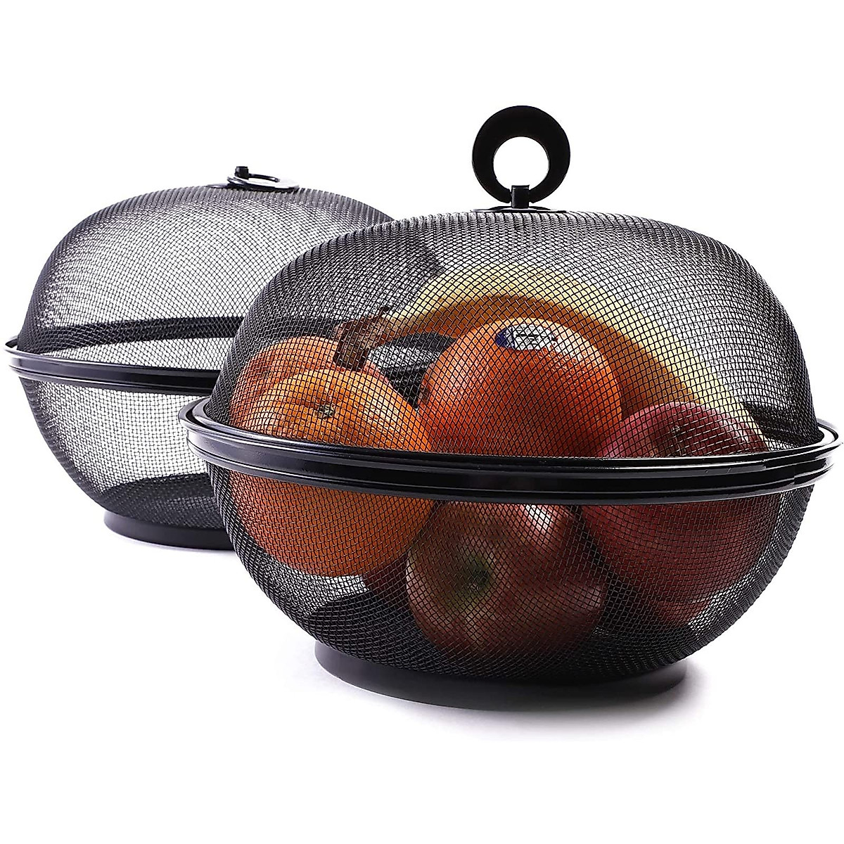 Juvale 2 Pack Black Mesh Fruit Baskets with Lids for Fruits, Restaurant Kitchen Produce Containers (10 In)
