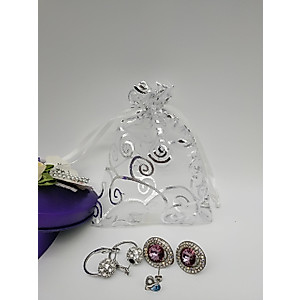 Ankirol 100pcs Sheer Organza Favor Bags For Wedding Baby Shower Rattan Print Gift Bags Samples Display Drawstring Pouches (3x4, silver)