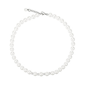 LZMEI White 8mm Glass Pearls Necklace Bracelet Earring Jewelry 3 Set Wholesale for Women Girls (14.5inch)