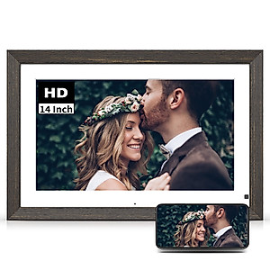 BSIMB 32GB 13.3 Inch Wood-Effect WiFi Digital Photo Frame HD IPS Touch Screen Smart Large Picture Frame with Remote Control, Auto-Rotate, Wall Mountable, Easy to Share Photos & Videos via App & Email