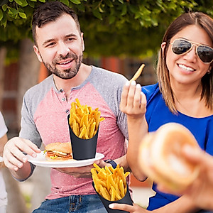 Sieral 100 Pcs French Fry Holder Disposable Halloween Party French Fries Cups 14oz/ 16oz Food Charcuterie Cones Black French Fry Container Paper Waffle Snack Popcorn Box for Wedding Birthday(14 oz)