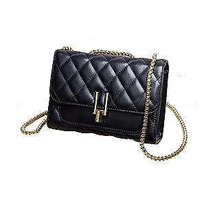 Plergi Small Genuine Leather Crossbody Quilted Flap Handbag with Chain Strap for Women Lightweight Cellphone Bag