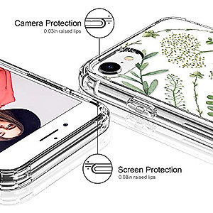 ICEDIO iPhone SE 2022 Case,iPhone SE 2020 Case,iPhone 8 Case,iPhone 7 Case with Screen Protector,Clear TPU Cover with Fashion Designs for Girls Women,Protective Phone Case Green Leaves Floral