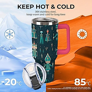 Nutcracker Ballet 40 Oz Car Cup Stainless Steel Travel Mug Leak-Proof Insulated Tumbler with Handle Light Rose Red-style