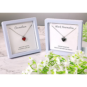 SmileBelle Black Heart Necklace for Women, Black Necklaces as Easter Basket Stuffers for Teens, Black Tourmaline Necklace Jewelry Handmade Necklace Silver Heart Pendant as Birthday Gifts for Her