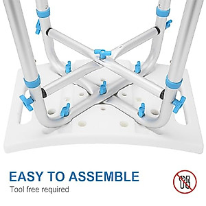 Health Line Massage Products Heavy Duty Shower Stool 550lb Bath Seat Chair, Tool-Free Assembly Height Adjustable Paded Seat Bench for Seniors, Elderly, Disabled, Handicap and Injured