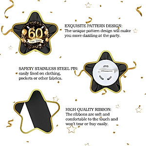 Black Happy 60th Birthday Tinplate Badge Pin, Black Rosette Birthday Button for Men Women, Golden Balloon 60th Birthday Award Badge Pin, Sixty Years Old Birthday Party Decorations