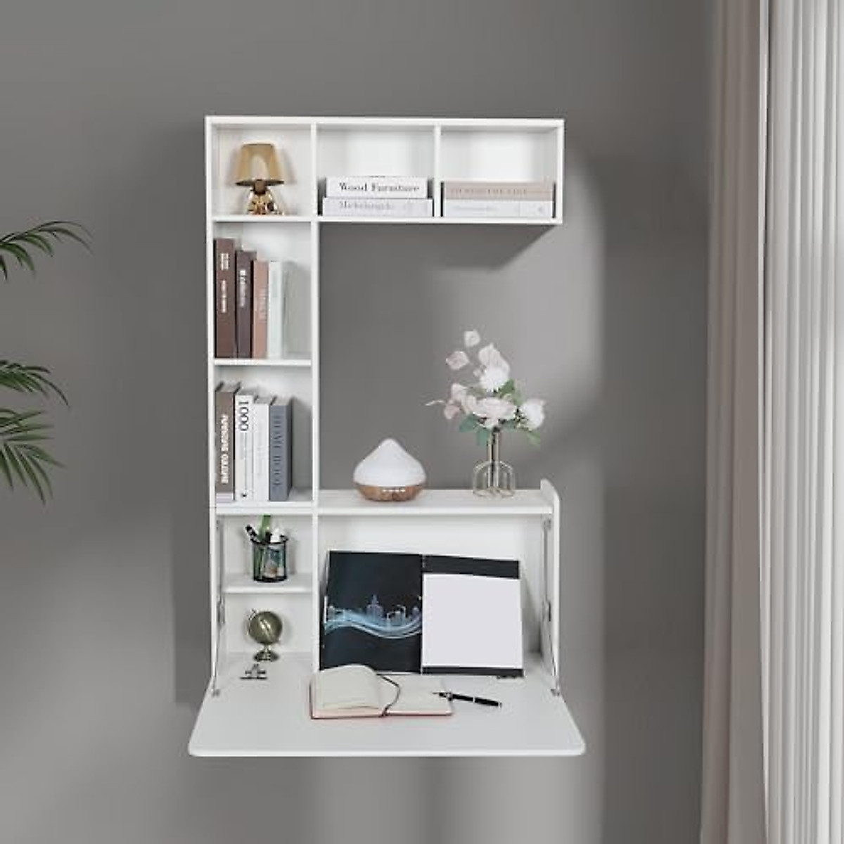 YUSING Floating Desk, Wall Mounted Table, Multifunctional Fold Down Wall Mounted Laptop Computer Workstation with Storage Shelves(Large)