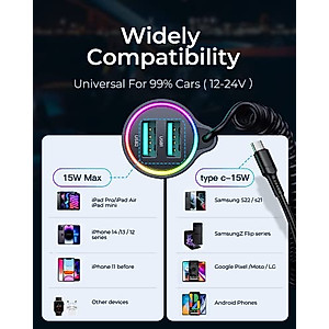 FLYLEAD Car Charger, 3.4A USB Car Charger Adapter Dual USB Car Charger with 5ft USB C Cable, Car Charger Adapter for Samsung Galaxy S22/S21/S10/iPhone/Note 20/Moto/Google Pixel 6 and More