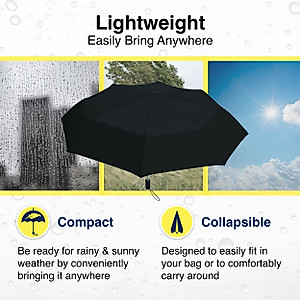 Weather Station Automatic Rain Umbrella, Windproof, Lightweight, and Packable for Travel, Full 42 Inch Arc, Black
