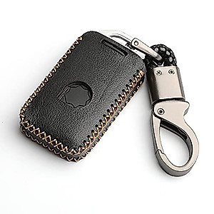 WFMJ Leather for Volvo S60 S80 V40 V60 V70 XC60 XC70 Remote Smart 6 Buttons Key Case Holder Cover Fob Chain (Black)