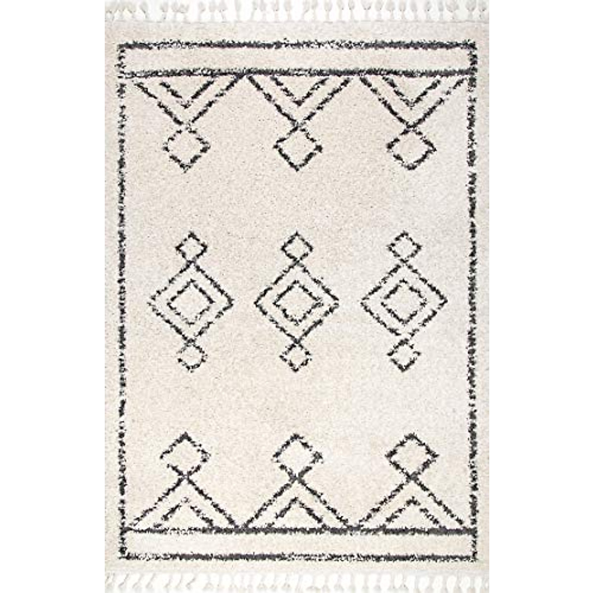 nuLOOM Mackie Moroccan Diamond Tassel Shag Area Rug, 5' 3" x 7' 7", Off-white