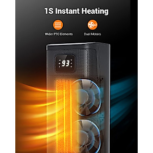 FHstars Space Heater for Indoor Use, 1s Fast Heating Electric Oscillating Portable Heaters with Thermostat, 1500W Ceramic PTC Room Heater with 4 Modes, 24H Timer, LED Display, Safe for Office Use…