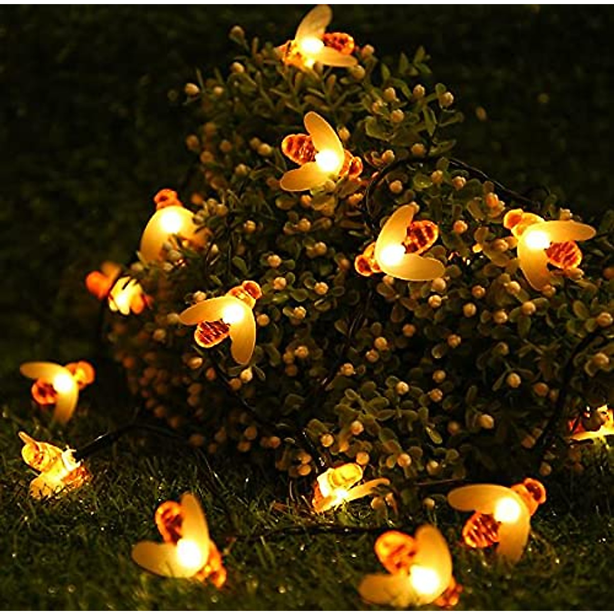 XLXX Battery Operated，6.5FEET 10 Lights,LED Bee Solar/Dragonfly Lights for Christmas Trees, Outdoor Garden, Patio, Fence, Wedding, Party (BEE, Warm White)