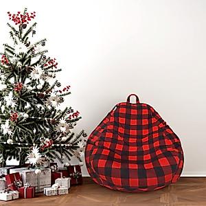 Delmach Bean Bag Cover | Comfortable Adult Size | Stuffed Animal Storage | Cozy Chair | Cotton Canvas | Buffalo Check Plaid | No Filler