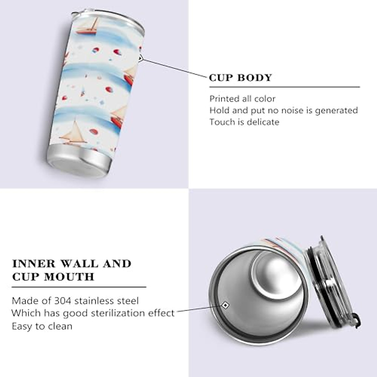 Wassud Boat Pattern 20 oz Tumbler with Lid and Straw Stainless Steel Double Wall Vacuum Tumblers Insulated Travel Coffee Mug for Cold and Hot Drinks